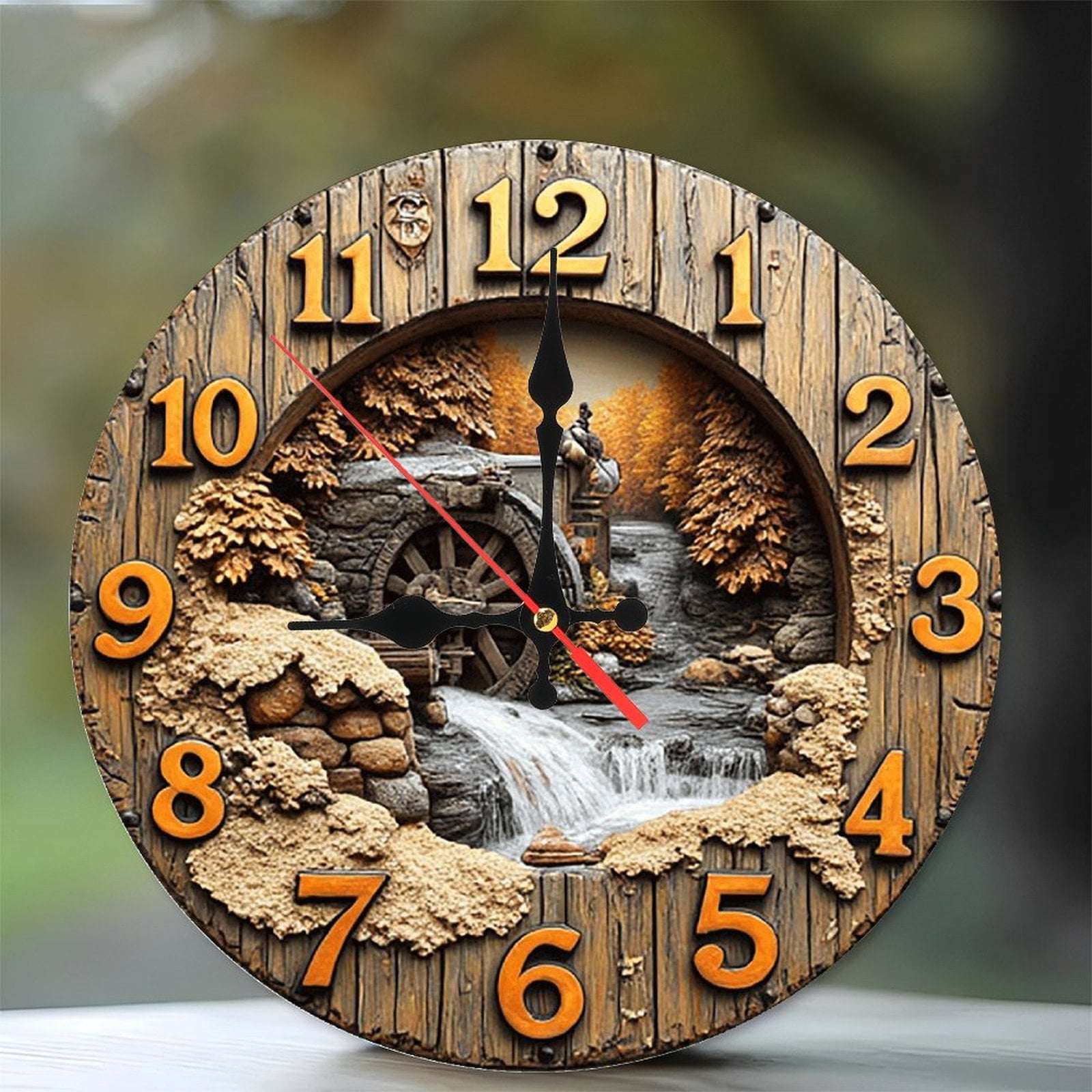Rustic Wooden Waterfall Clock Wall Decor 10-Inch Silent Wooden Wall ...