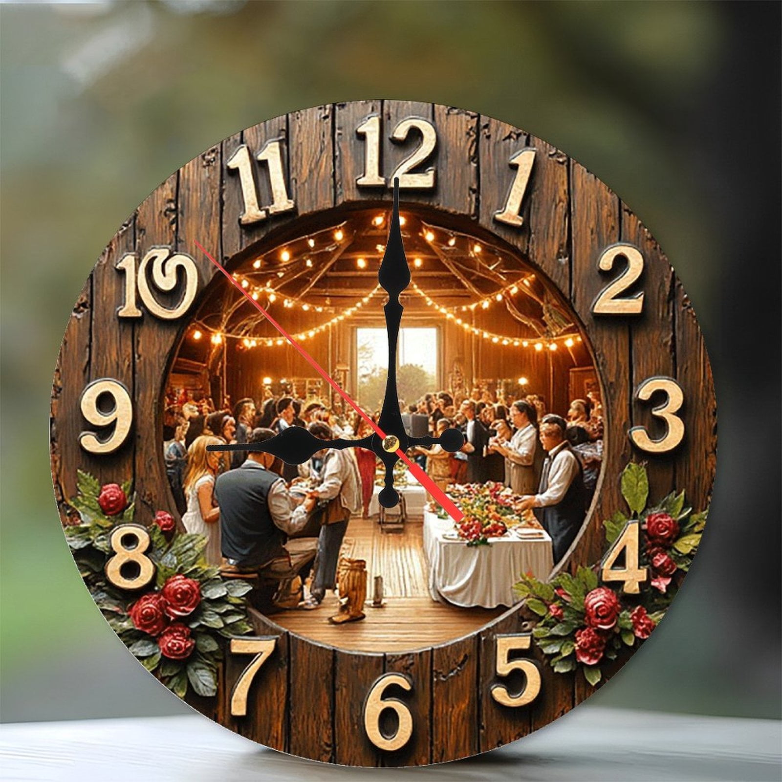 Rustic Wooden Wedding Barn Clock Wall Decor 10-Inch Silent Wooden Wall ...