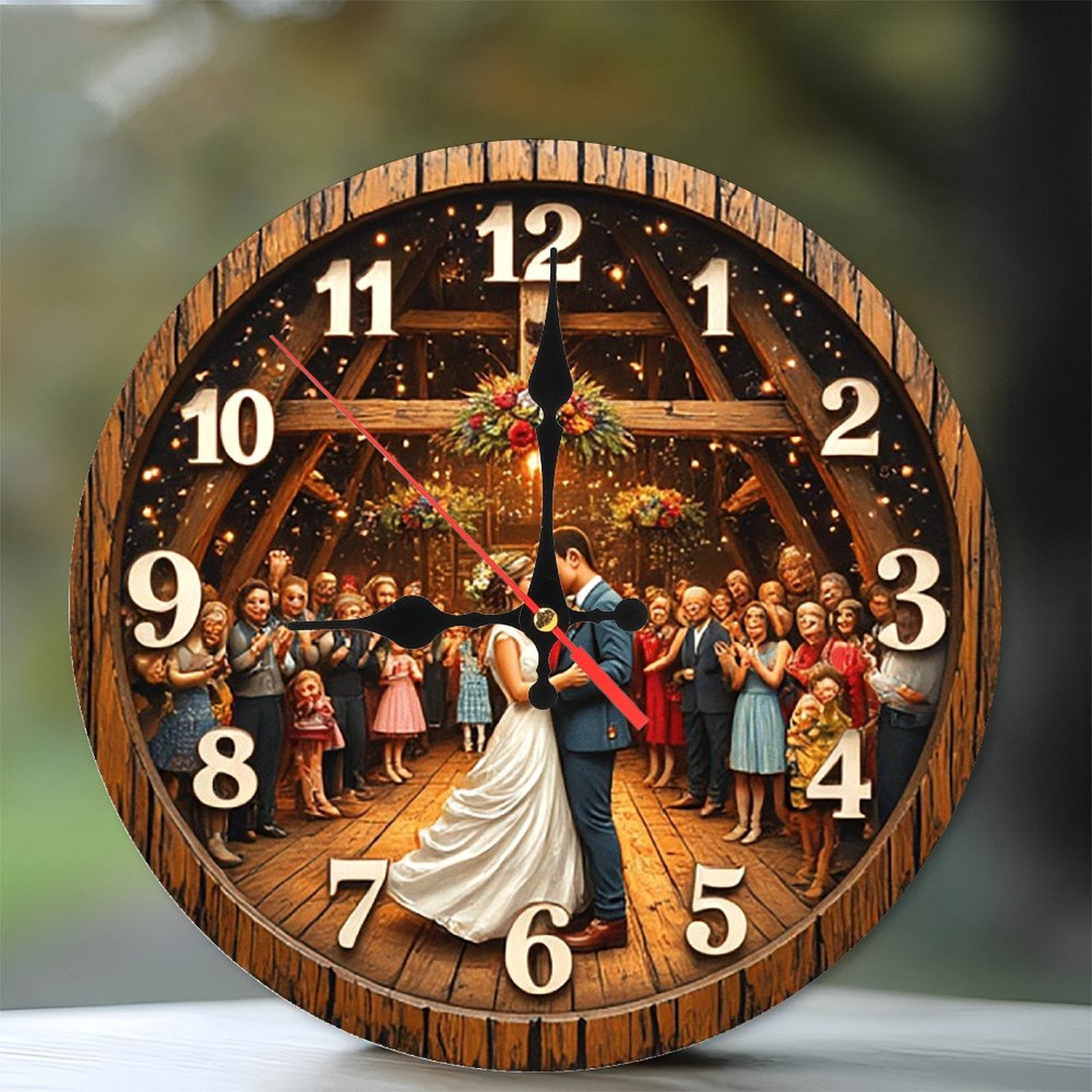Rustic Wooden Wedding Clock Barn Dance Couple 10-Inch Silent Wooden ...