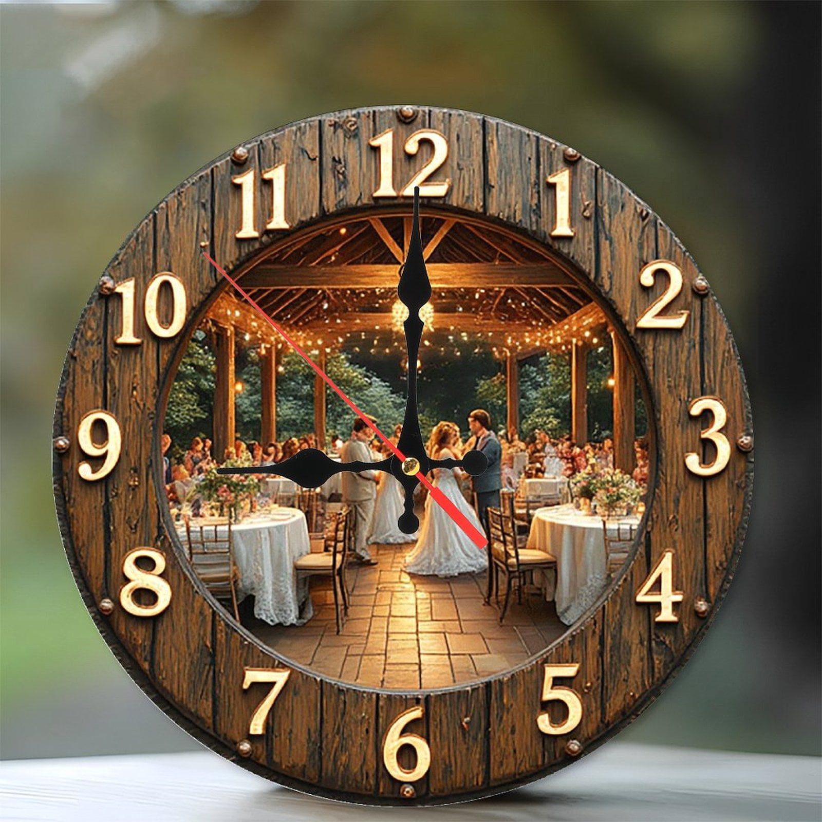 Rustic Wooden Wedding Reception Clock Wall Decor 10-Inch Silent Wooden ...