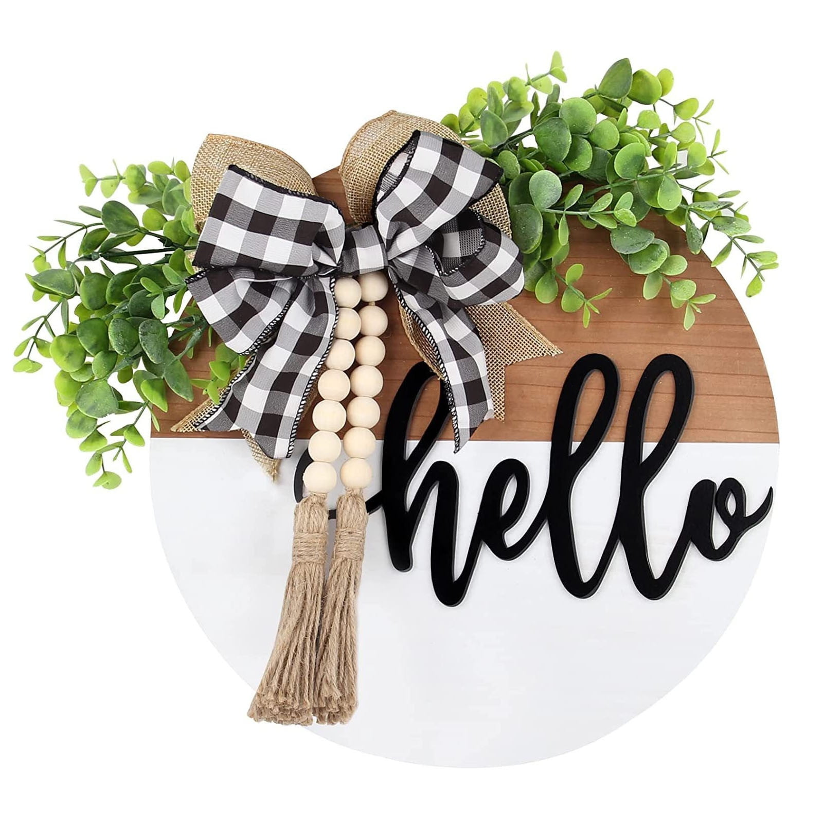 Rustic Wooden Welcome Sign for Front Door Round Hanging Hello Wreath ...