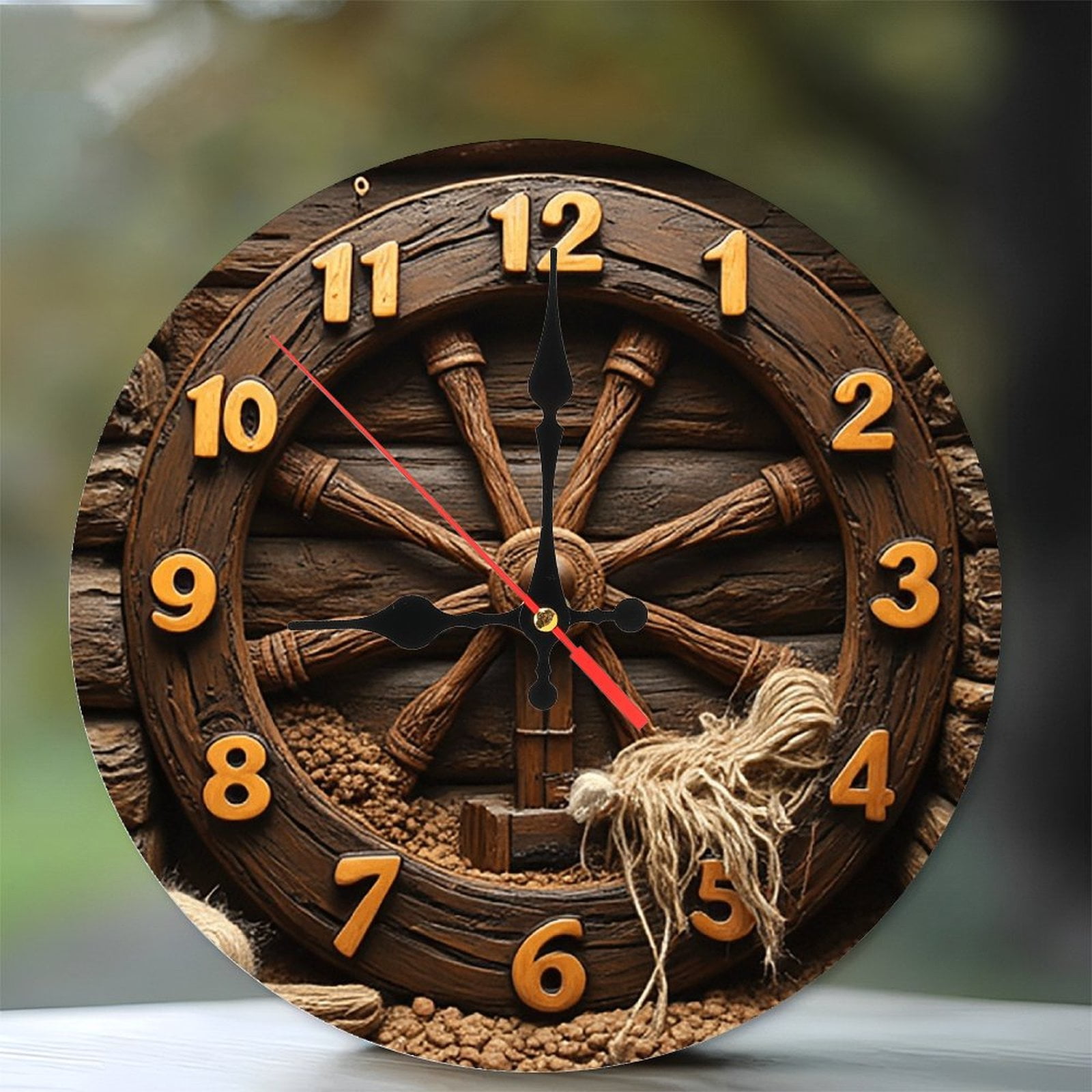 Rustic Wooden Wheel Wall Clock Home Decor 10-Inch Silent Wooden Wall ...