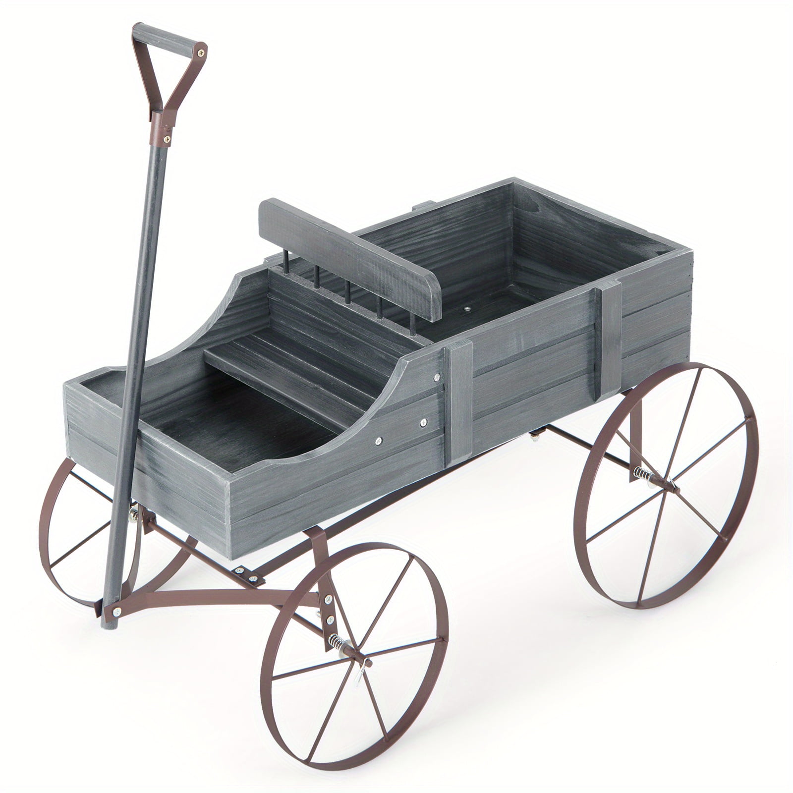 Rustic Wooden Wheeled Garden Wagon Planter for Indoor & Outdoor ...