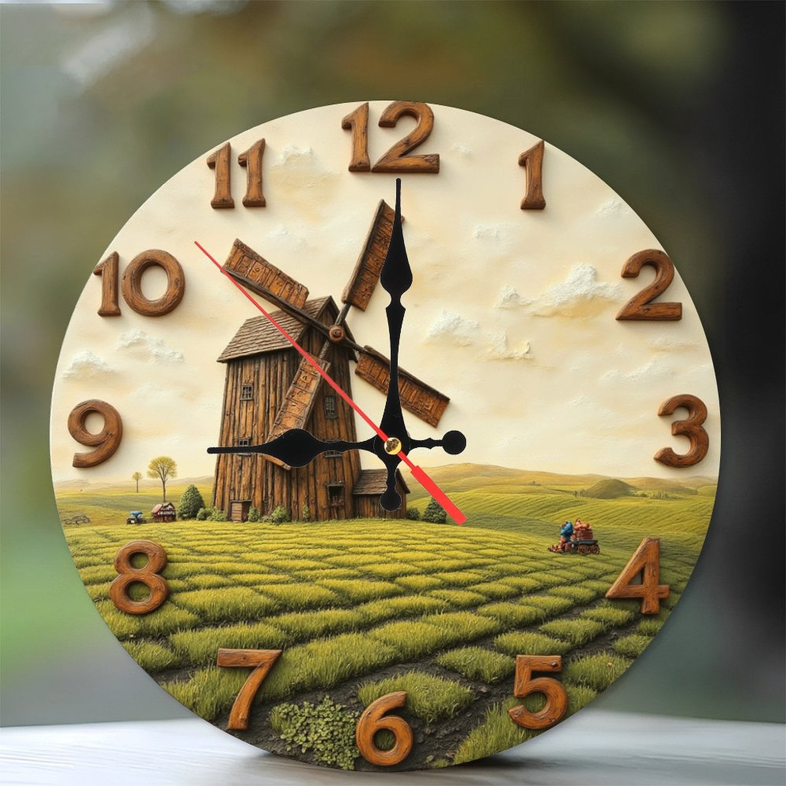Rustic Wooden Windmill Wall Clock Farmhouse Decor 10-Inch Silent Wooden ...