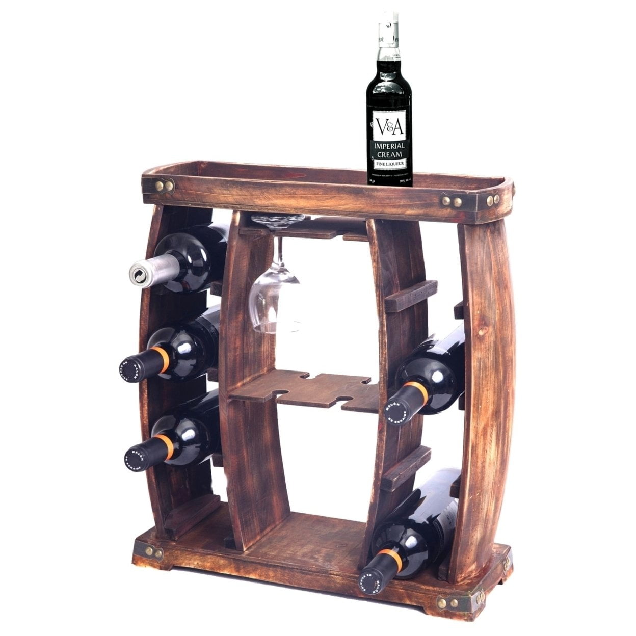 Rustic Wooden Wine Rack with Glass Holder-8 Bottle Decorative Wine ...