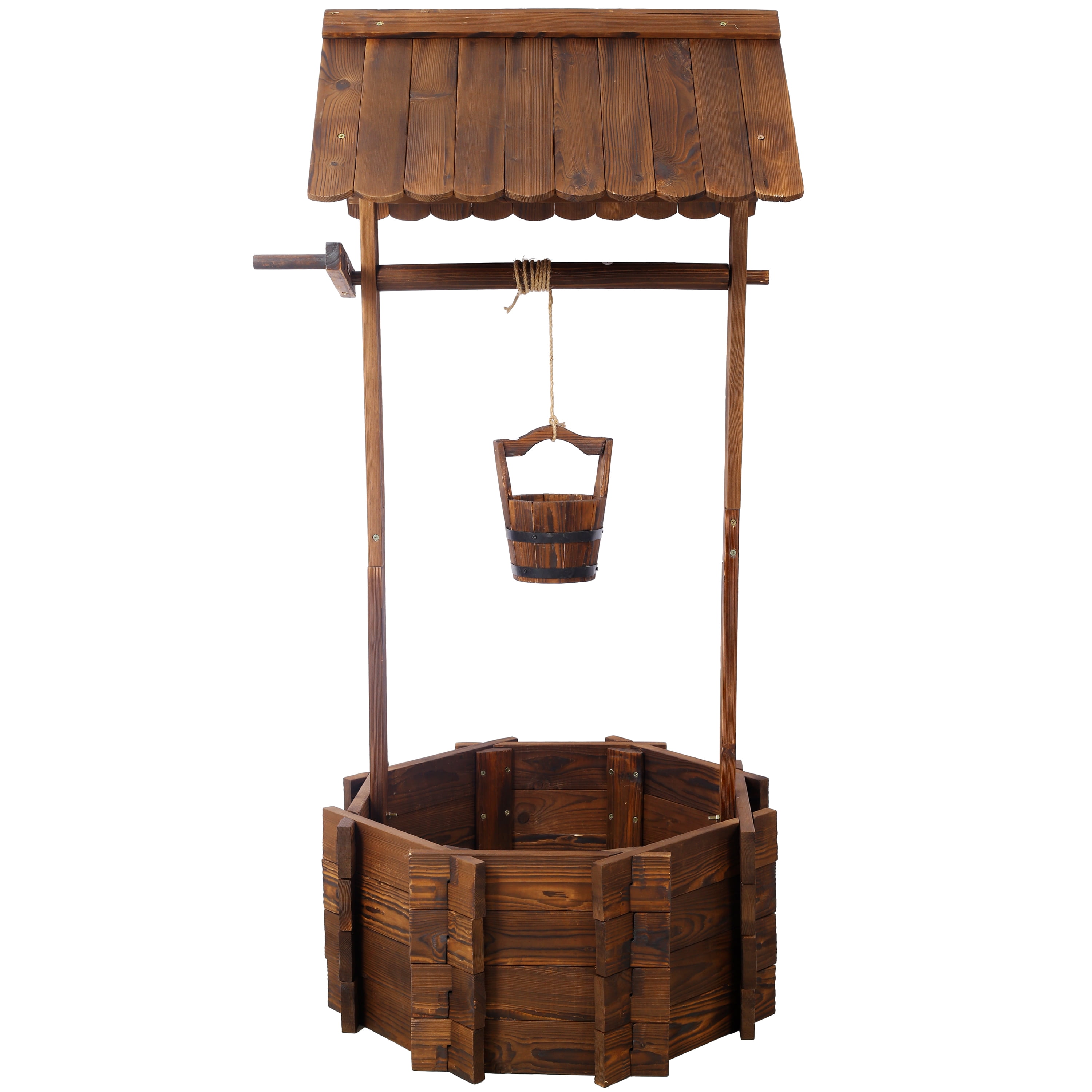 Rustic Wooden Wishing Well Planter Outdoor Home Décor for Patio, Garden ...