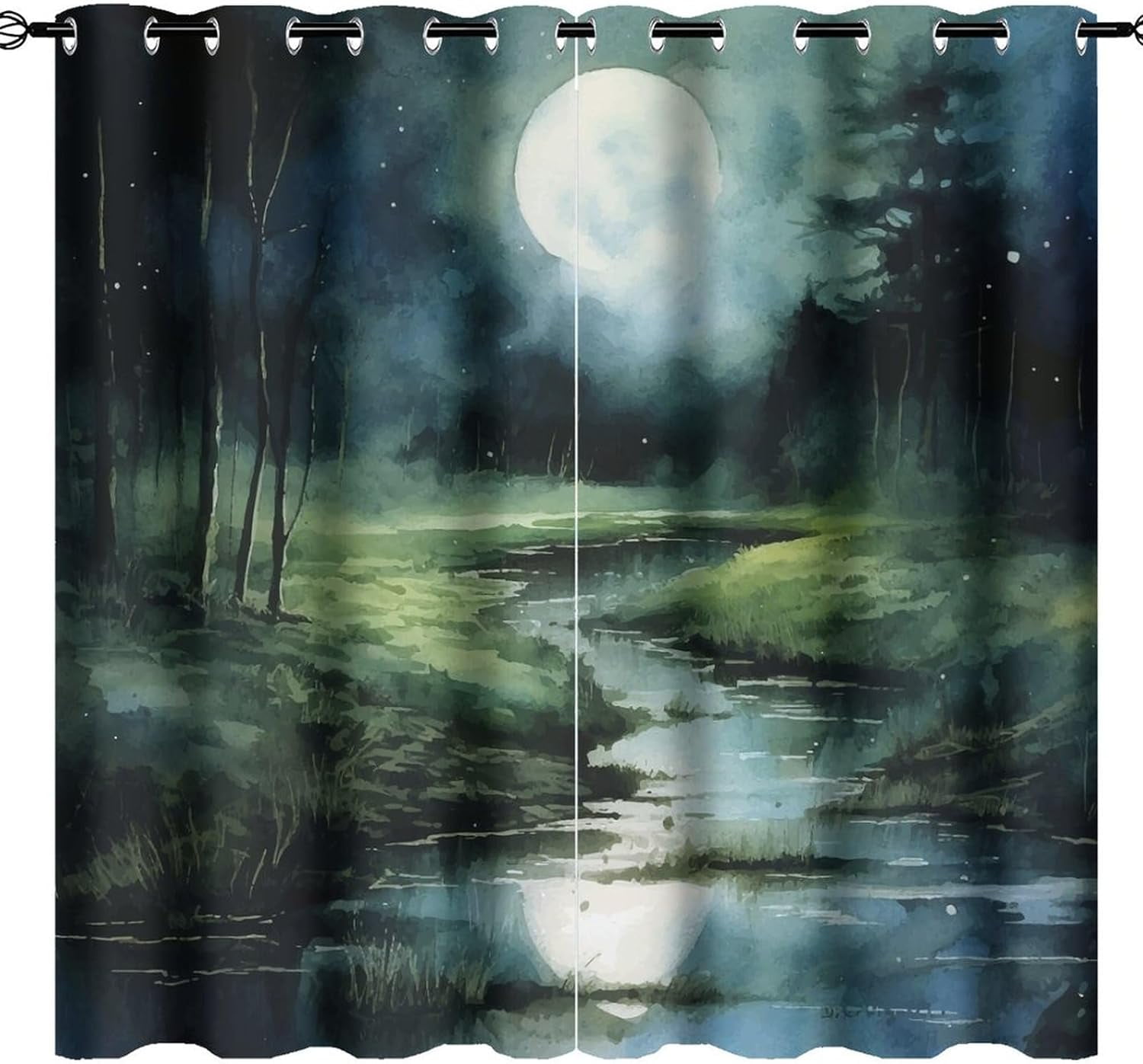 Rustic Woodland Night Landscape Blackout Curtains for Living Room,Cabin ...