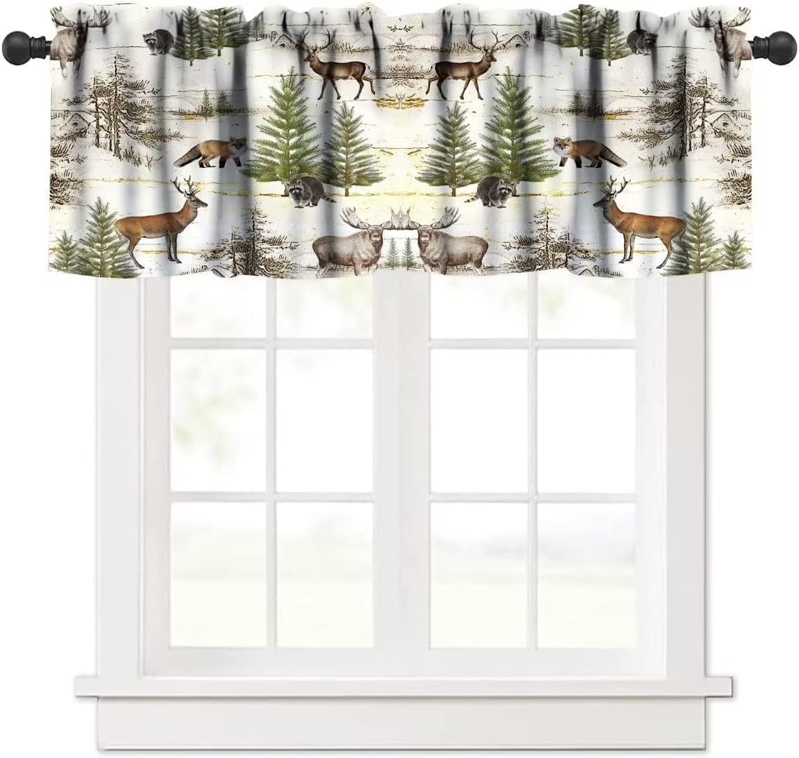 Rustic Woodland Valance Curtain, Wild Animal Bear Deer Fox Wolf Country ...