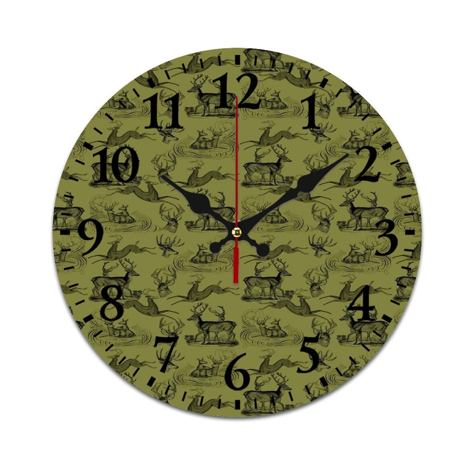 Rustic Woodsy Vintage Deer Outdoors Nature Theme Pattern Wall Clock ...