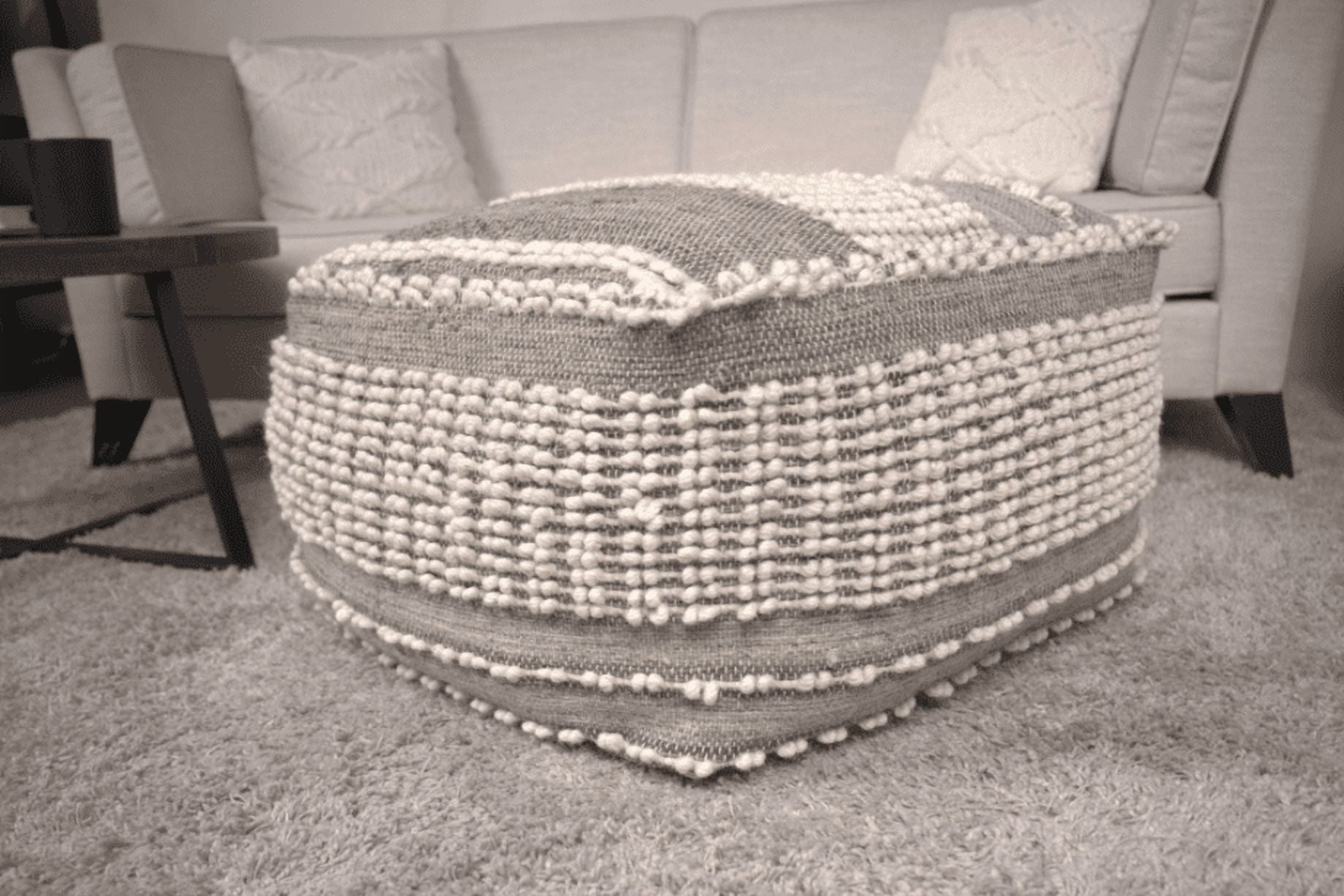 Rustic Wool and Cotton Large Pouf,Brown,Brown+Beige Wool Furniture ...