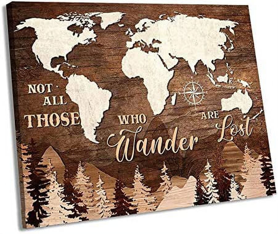 Rustic World Map Wall Art for Living Room Brown Canvas Prints for ...