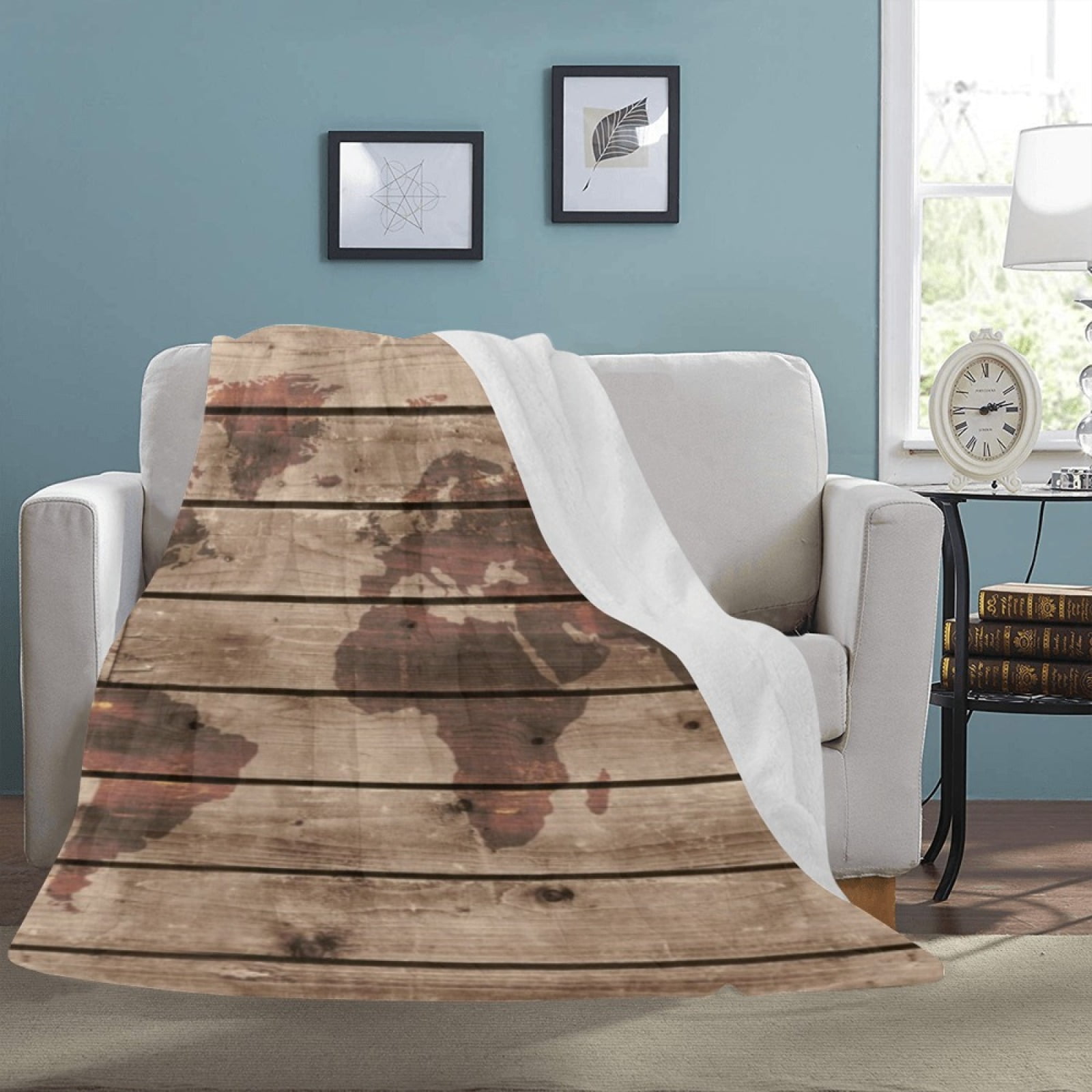 Rustic World Map Wood Grain Plush Blanket Set of 2, 60x80 Inch Large ...