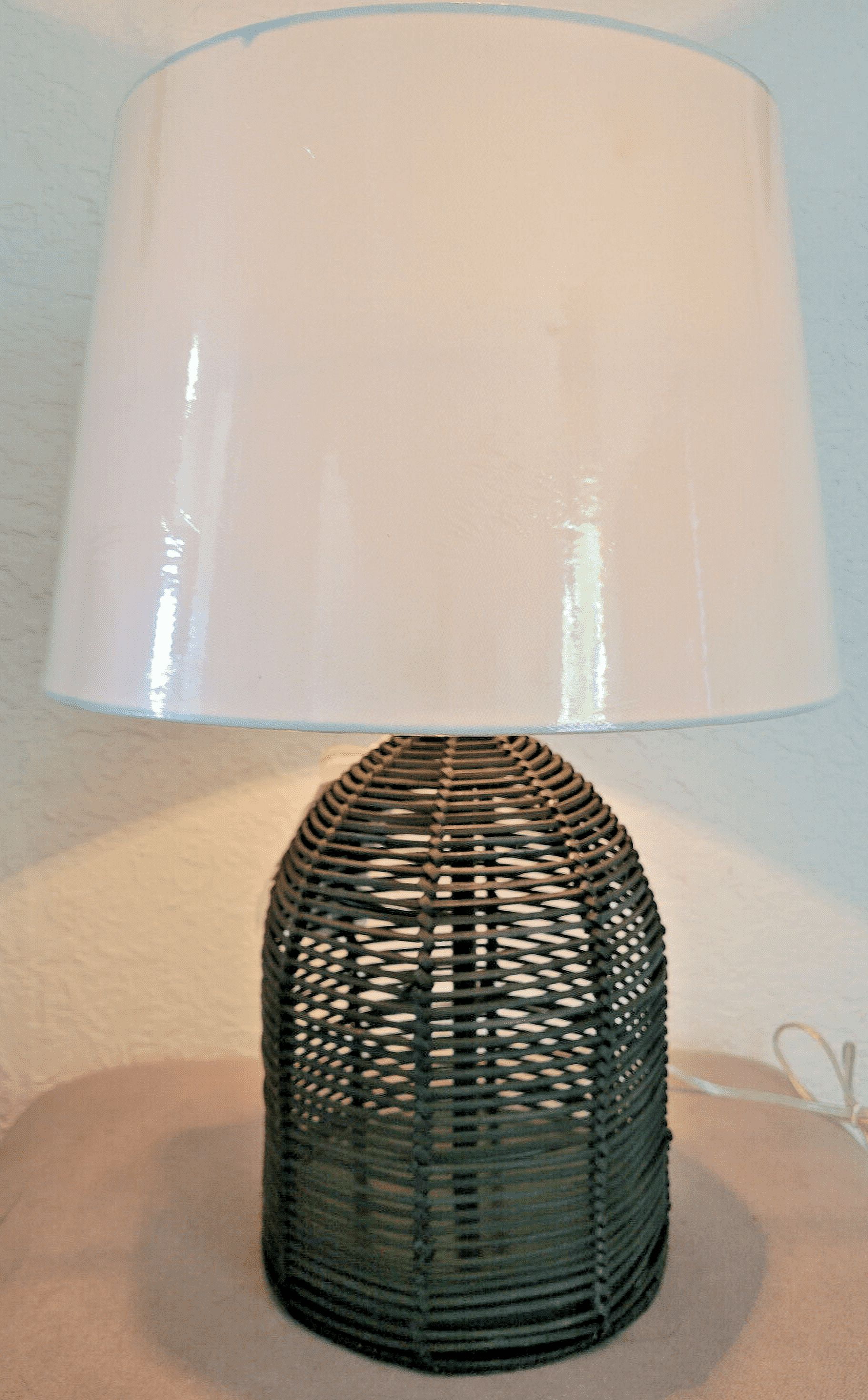 Rustic Woven Black Rattan Table Lamp with White Shade, 22" Tall ...