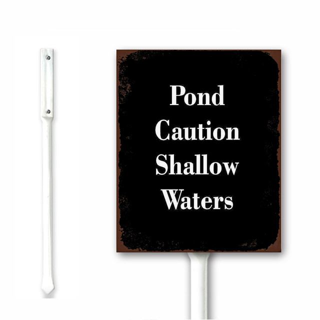 Rustic Yard Sign Pond Caution - Shallow Waters Black Metal Sign Outdoor ...