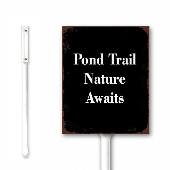 Rustic Yard Sign Pond Trail Nature Awaits Black Metal Sign Outdoor with ...