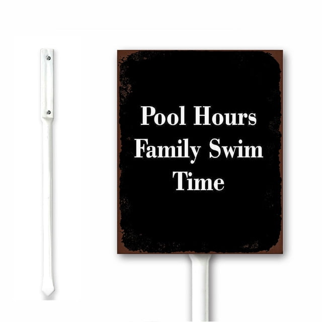 Rustic Yard Sign Pool Hours Family Swim Time Black Metal Sign Outdoor ...