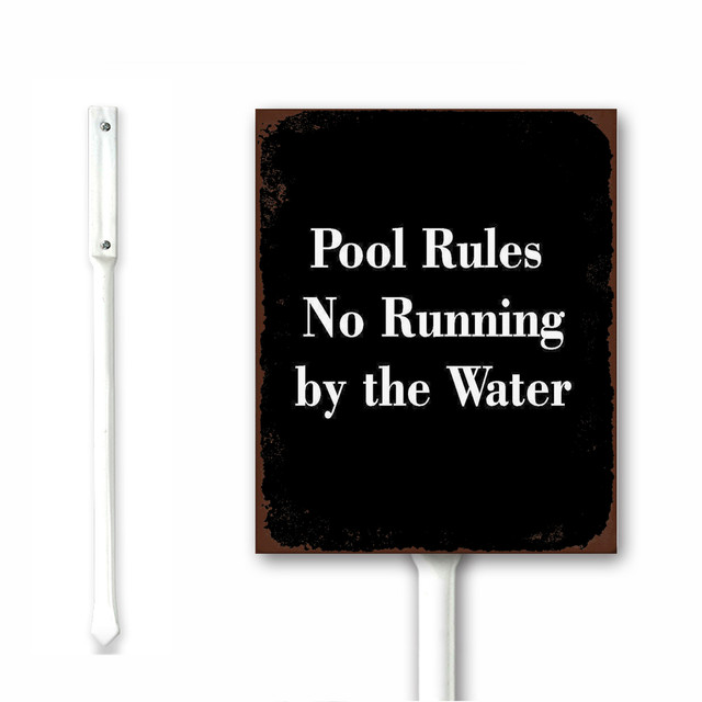 Rustic Yard Sign Pool Rules No Running by the Water Black Metal Sign ...