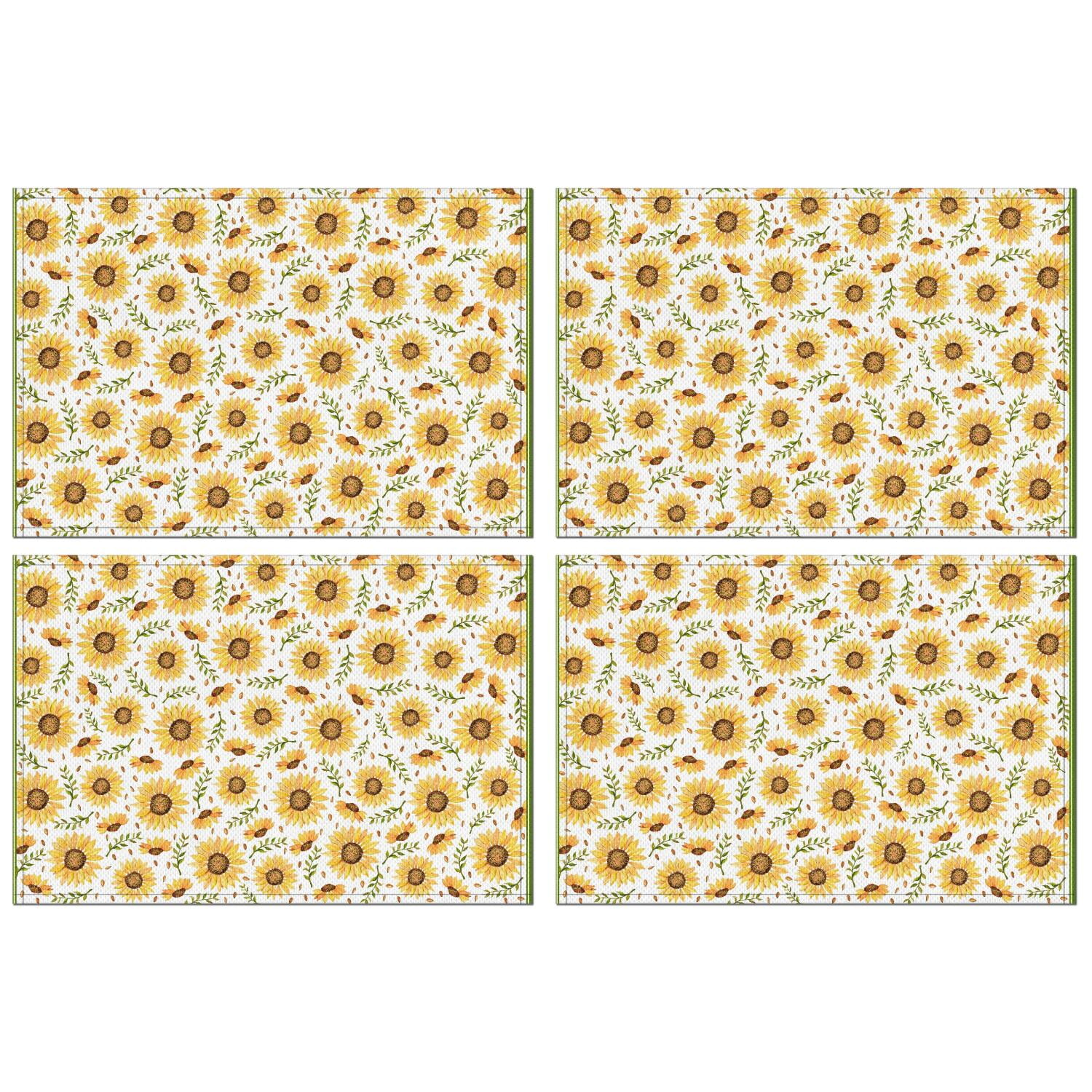 Rustic Yellow Sunflower Boho Placemats Set of 4, 12x18 Inch Vintage ...