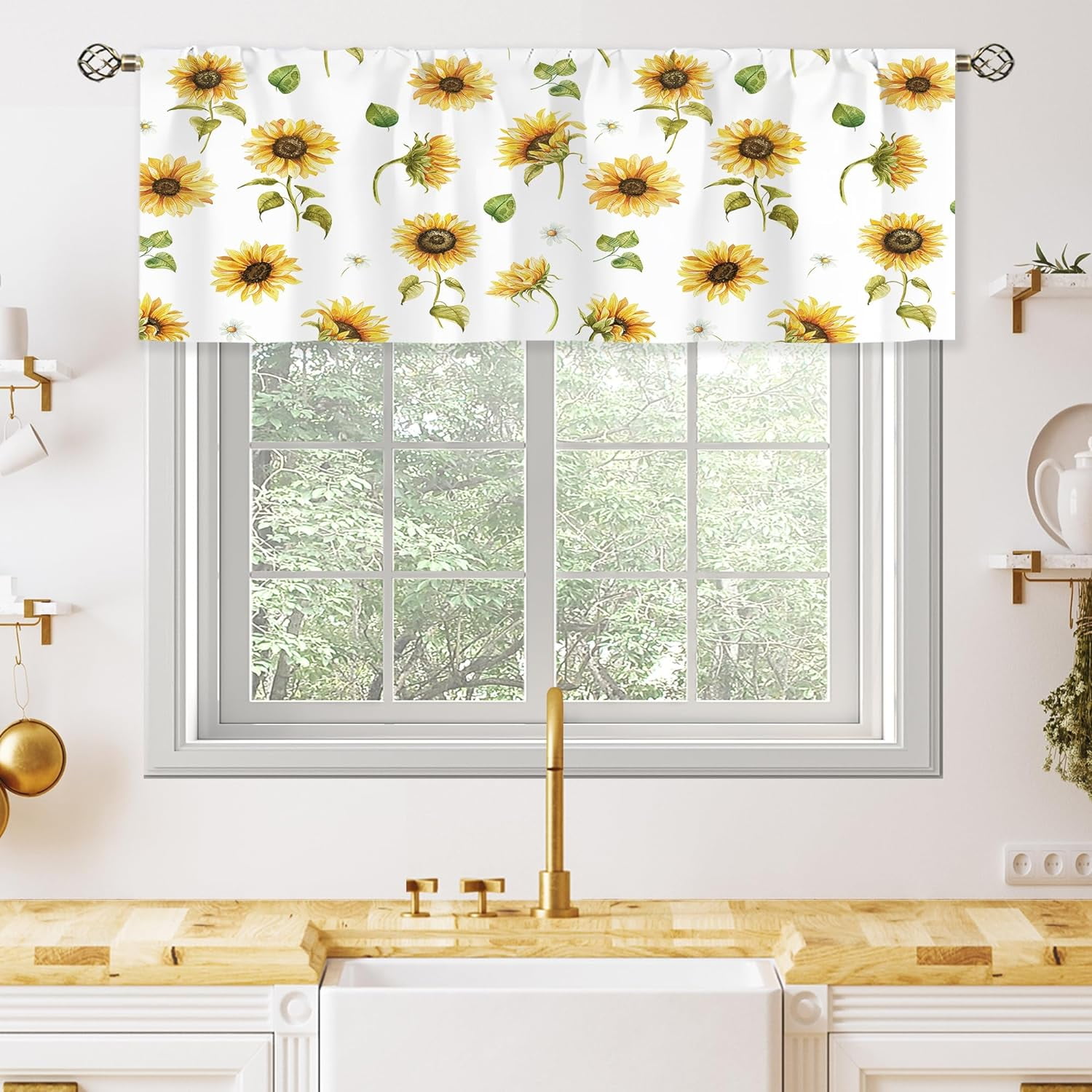 Rustic Yellow Sunflower Valances Kitchen Curtains Farmhouse Flower ...