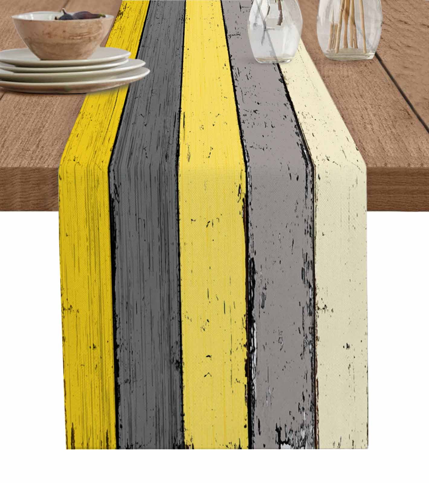 Rustic Yellow Wood Short Table Runners 36 Inches, Cotton Linen Fabric ...