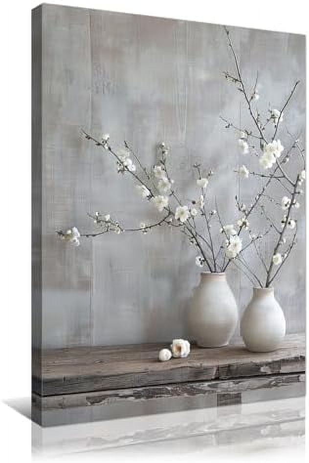 Rustic Zen Flower Canvas Wall Art Vintage White Magnolia in Ceramic ...