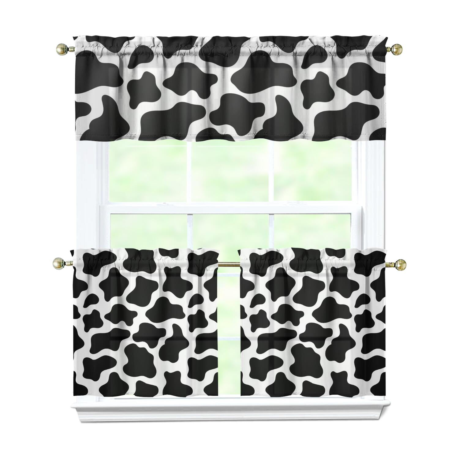 Rustic farmhouse kitchen curtains set - Cow cows black and white ...