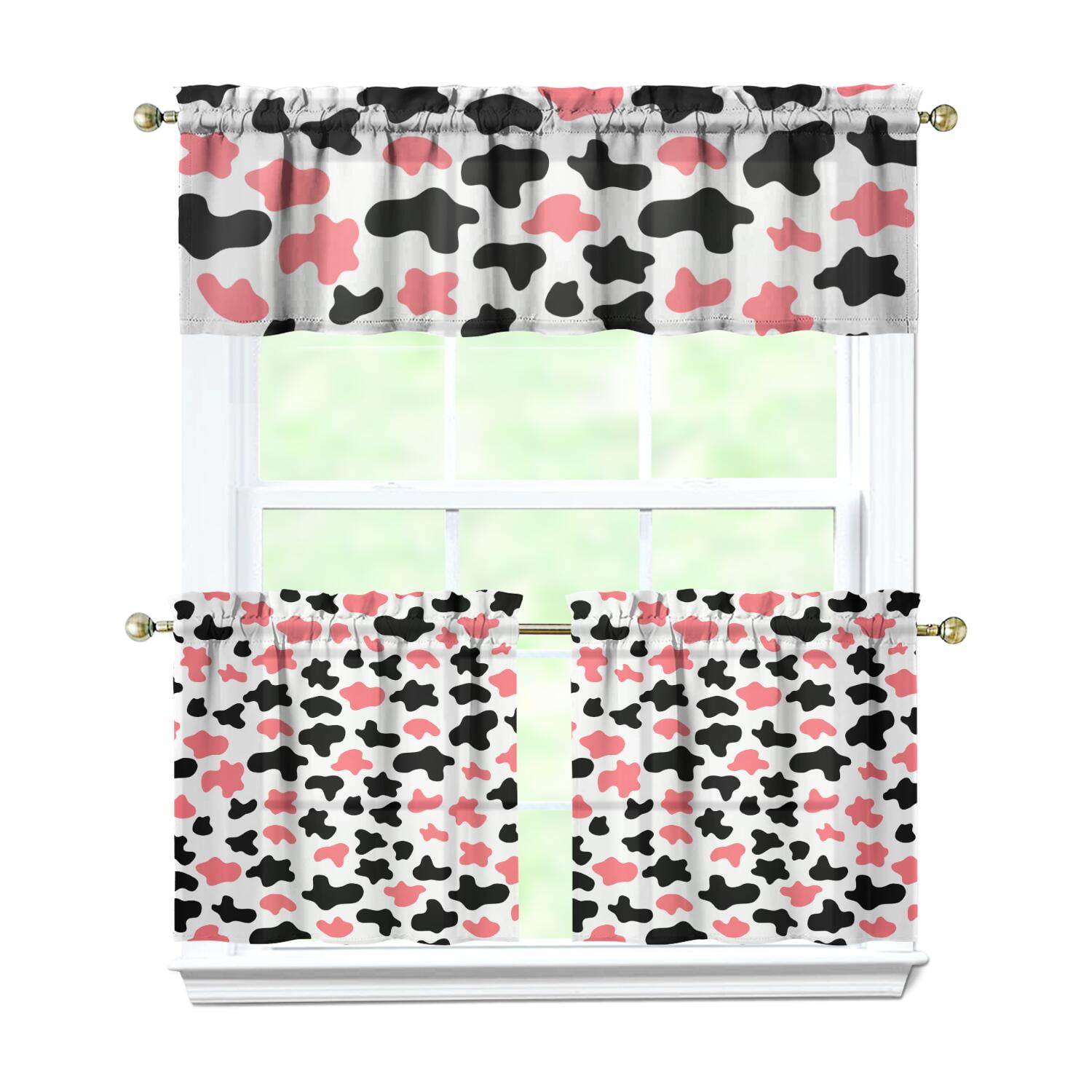 Rustic farmhouse kitchen curtains set - Cow cows black and white ...