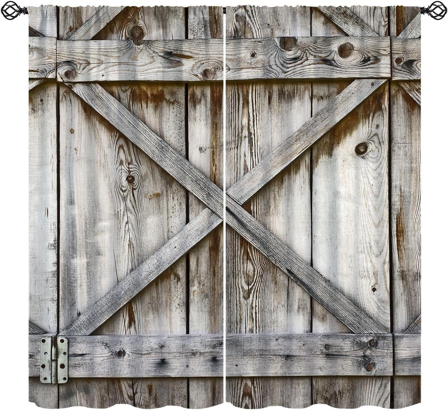 Rustic gray wooden barn door curtain 42x63" for home decor - Walmart.com