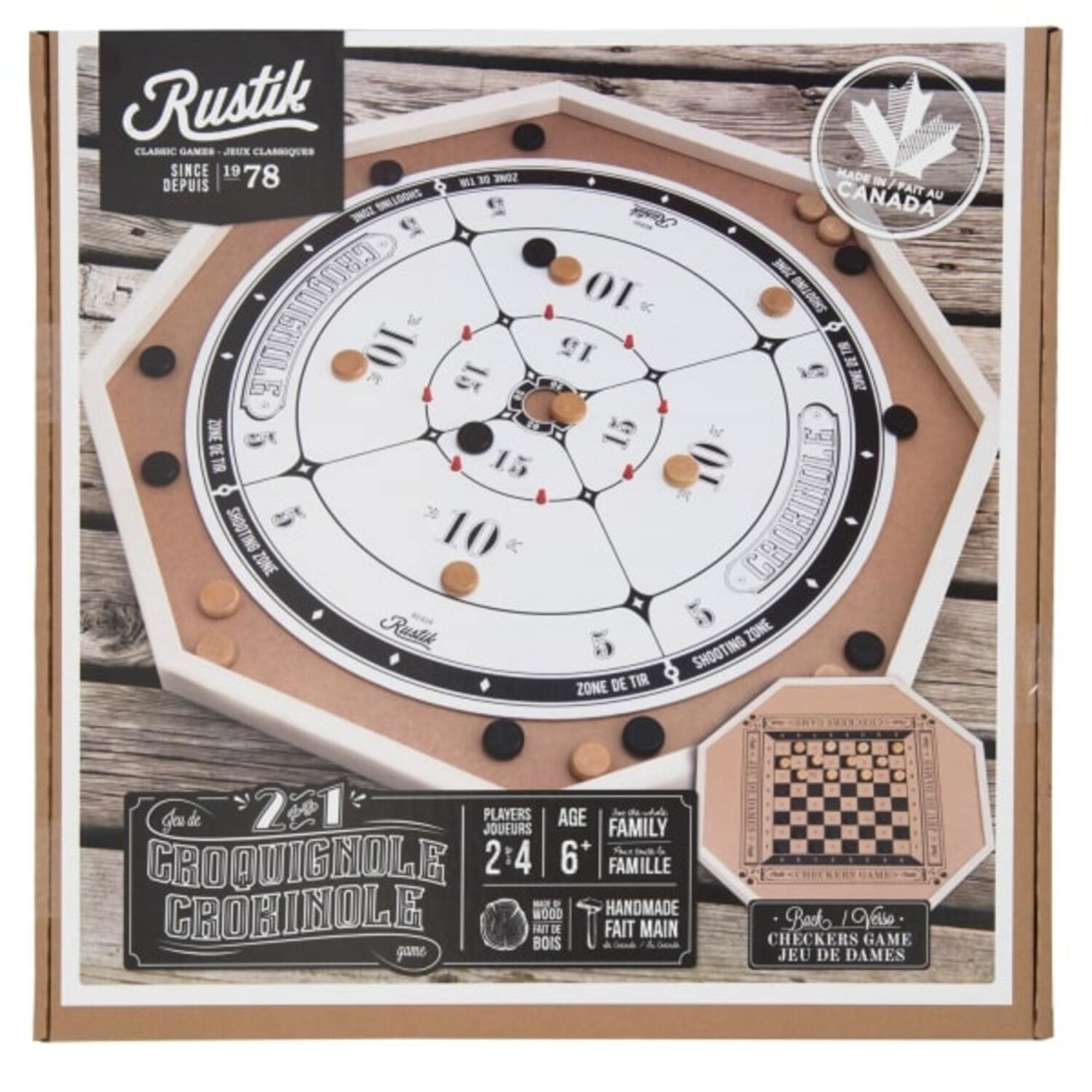 Rustik: 2-In-1 Deluxe Crokinole & Checkers In 1 Box - Walmart.com