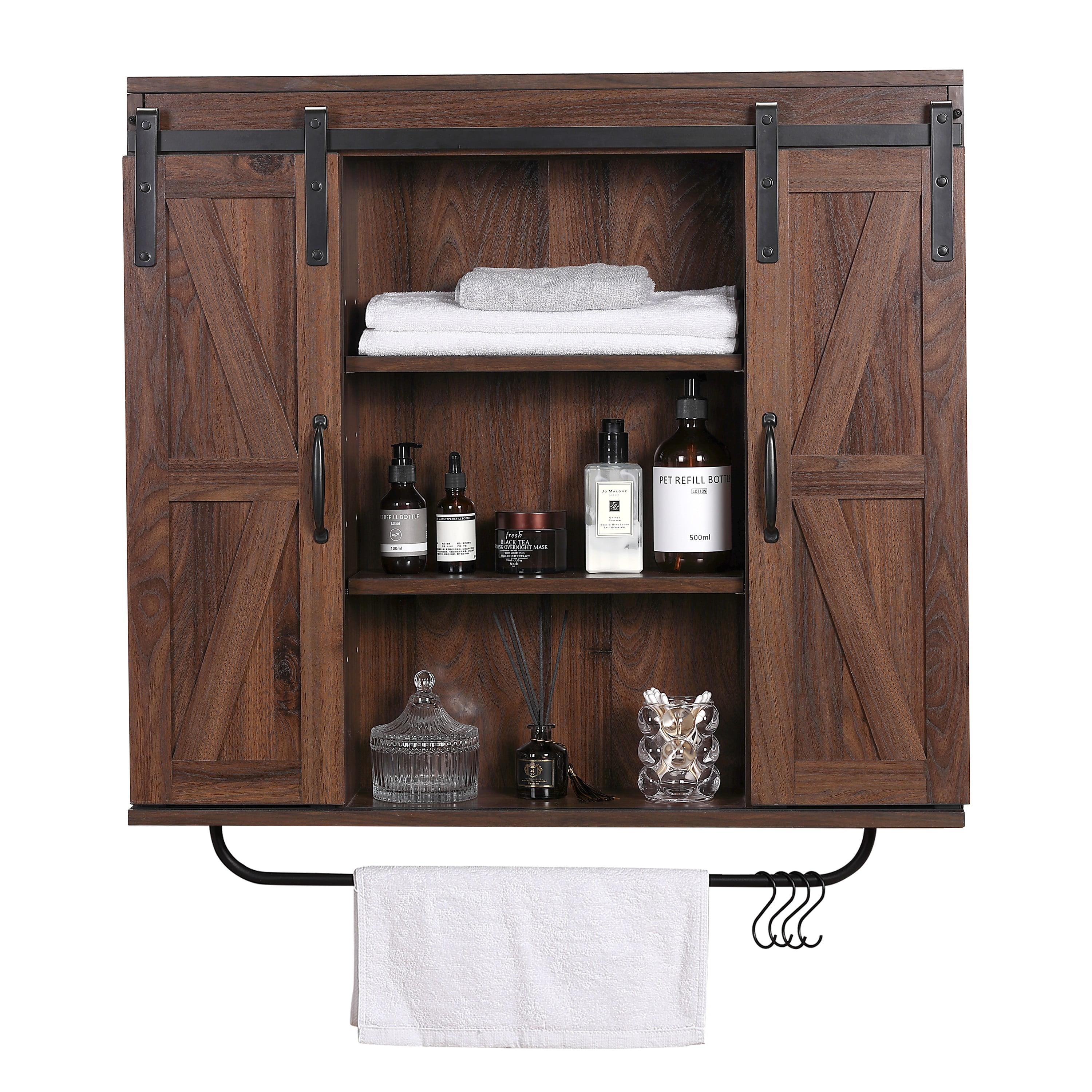 Rustown Rustic Wood Wall Storage Cabinet with Two Sliding Barn Door, 3 ...