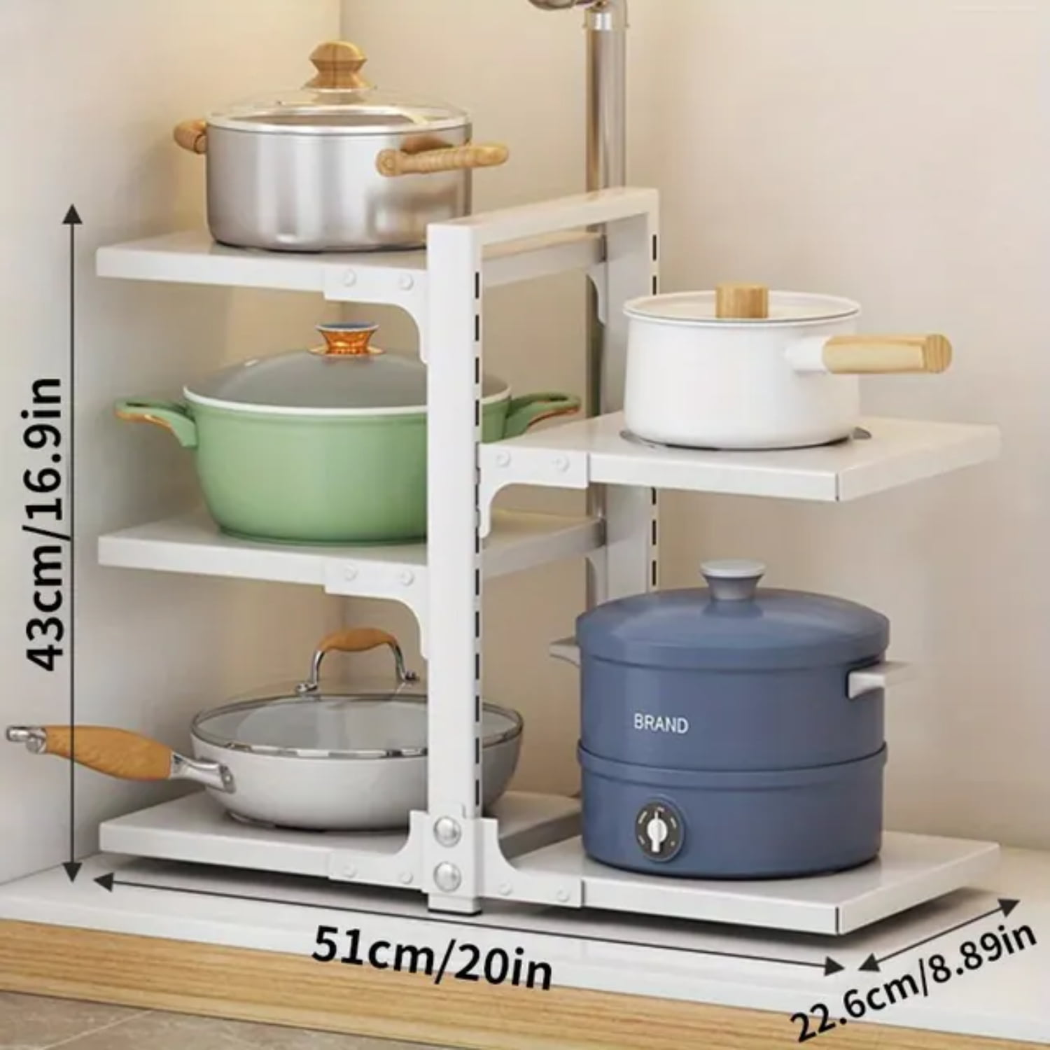 Rustproof Adjustable 5 Tier Organizer for Big Stockpots Heavy Cookware ...