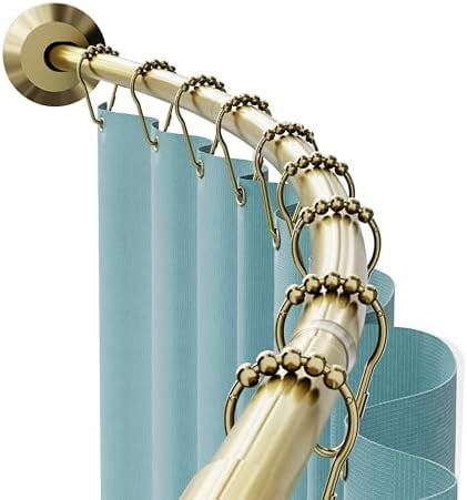 Rustproof Curved Shower Curtain Rod, No Drill Tension or Permanent ...