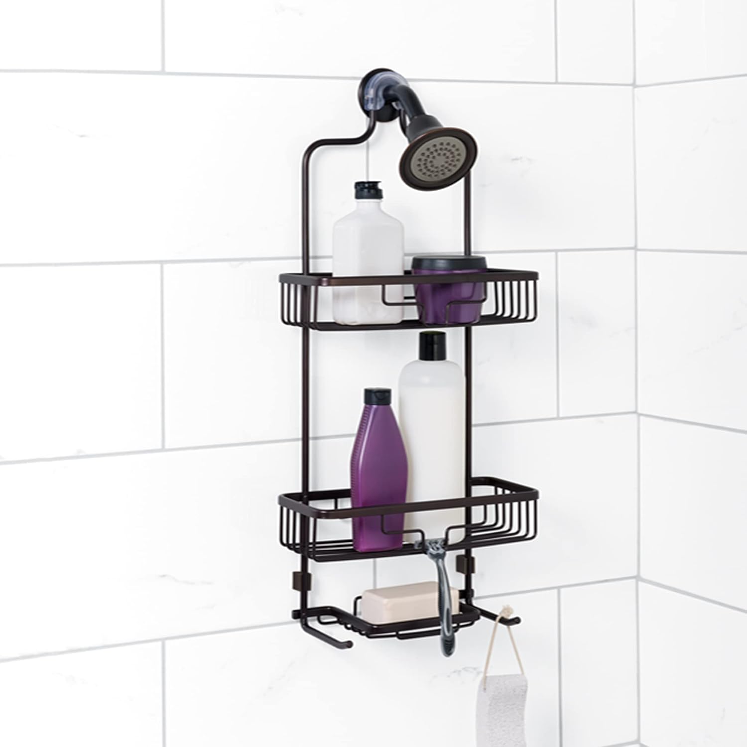 Rustproof Hanging Shower Caddy, Over the Shower Head Caddy with 2 ...