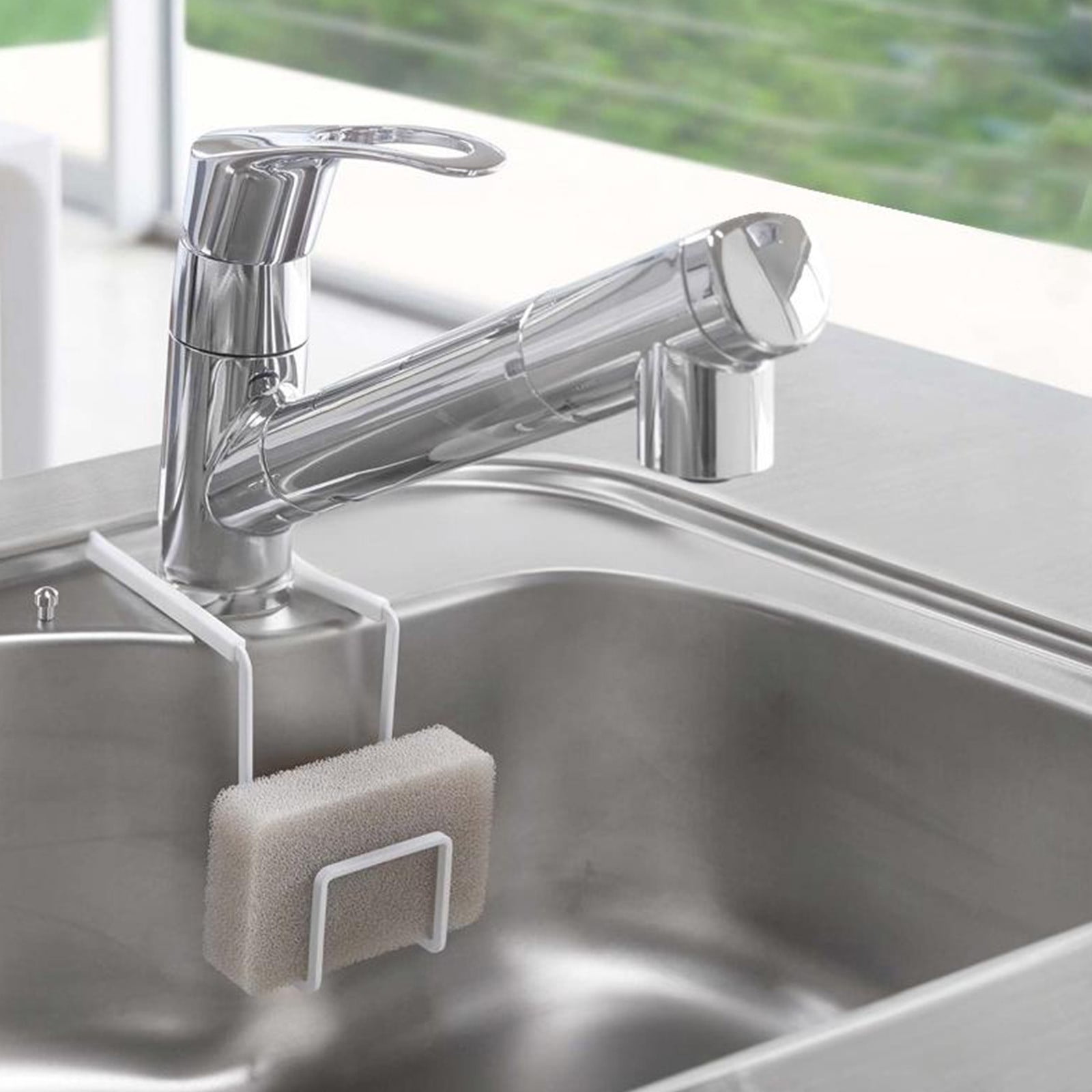 Rustproof Metal Sponge Holder - Hanging Faucet Organizer with Silicone ...
