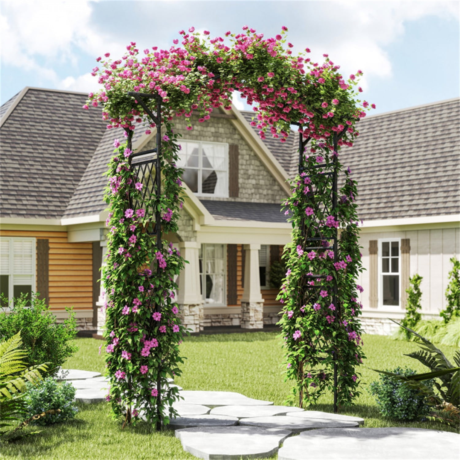 Rustproof PE Coated Metal Garden Arch Trellis 67x155x83 Inch Plant ...