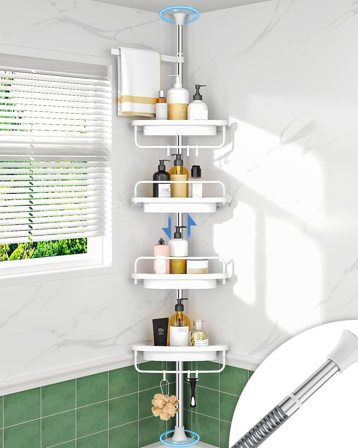 Rustproof Shower Caddy Corner for Bathroom, Tension Corner Shower Caddy ...