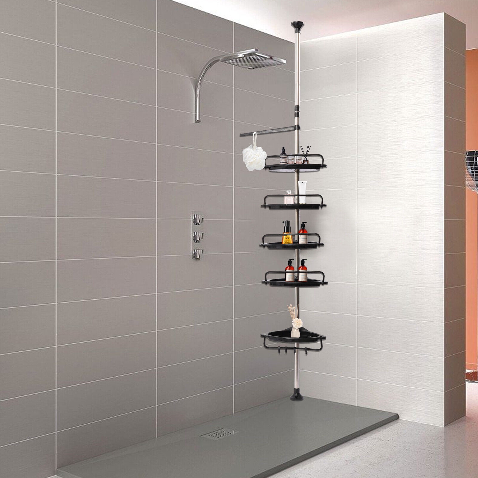 Rustproof 5-Shelf Stainless Steel Tension Mount Bathroom Corner Shower ...