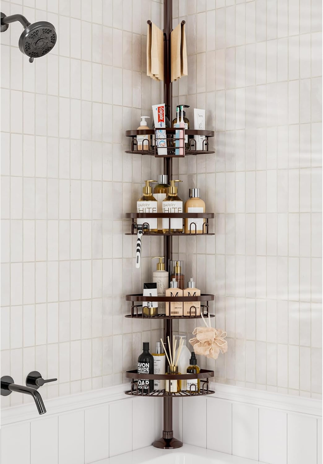 Rustproof Shower Corner Caddy Shelf for Bathroom Tension Pole Organizer ...