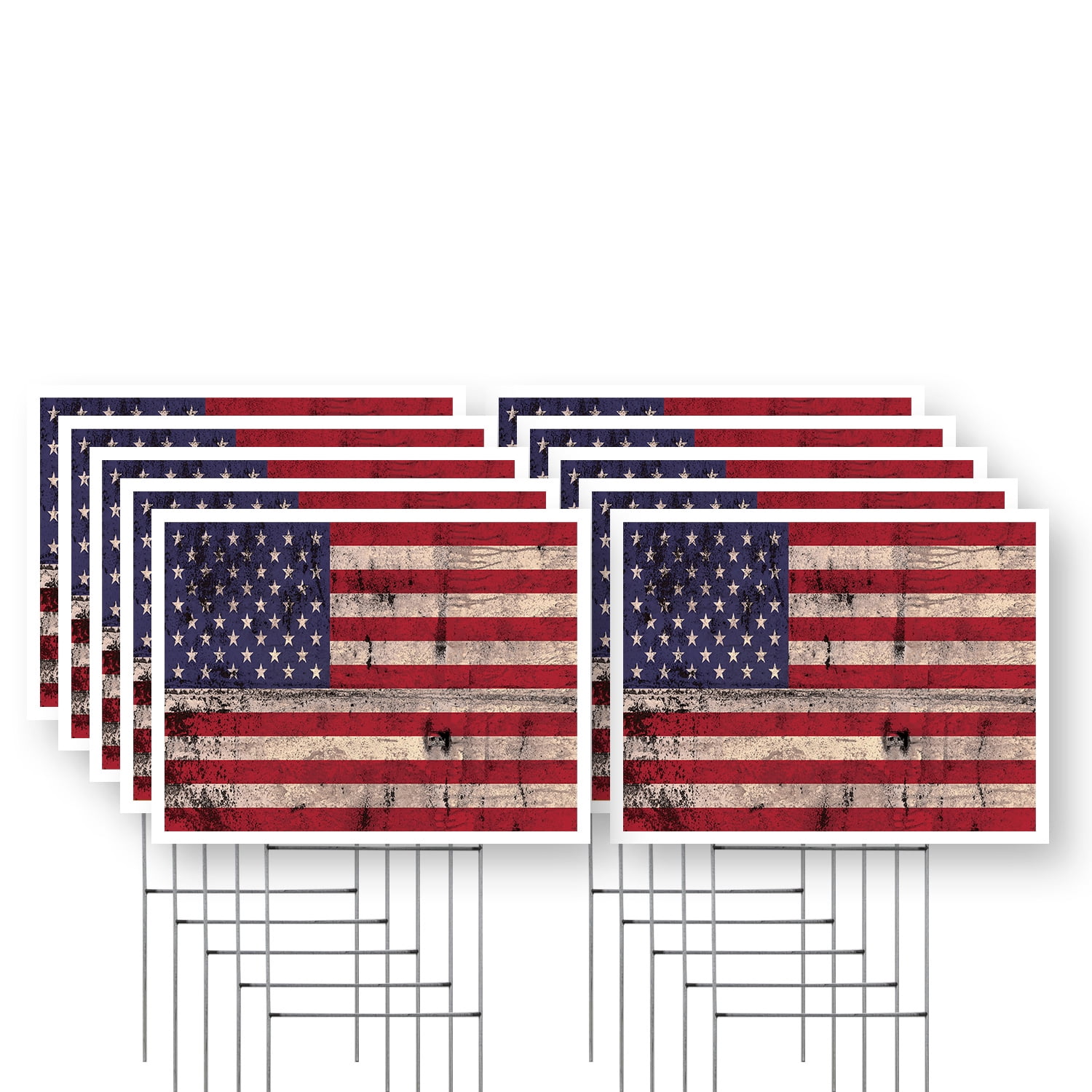 Rusty American Flag Yard Sign 10 Pack of 12 Inch x 16 Inch Double Sided ...