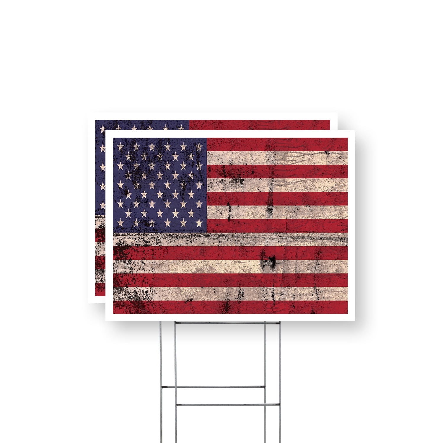 Rusty American Flag Yard Sign 2 Pack of 18 Inch x 24 Inch Single Sided ...