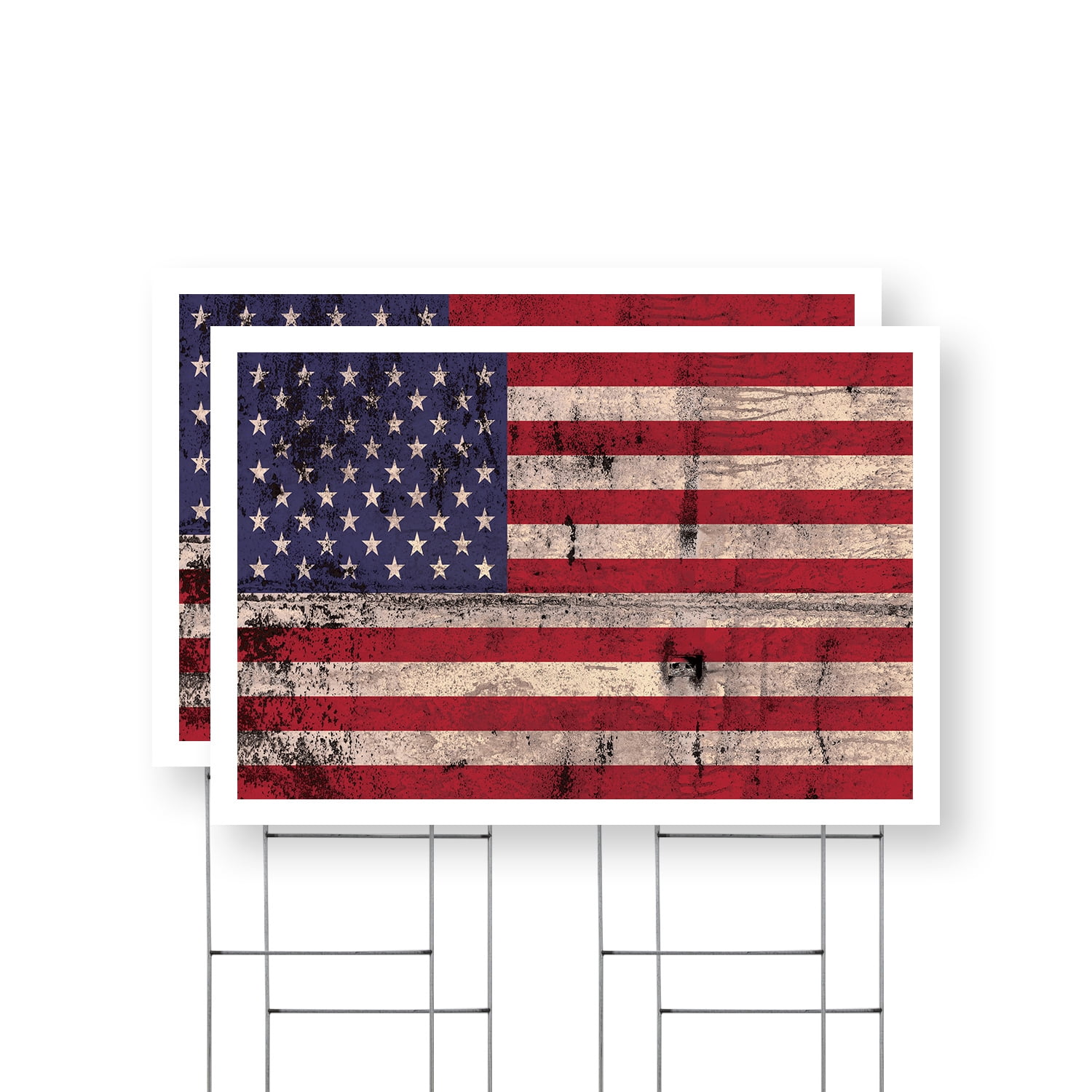 Rusty American Flag Yard Sign 2 Pack of 24 Inch x 36 Inch Double Sided ...