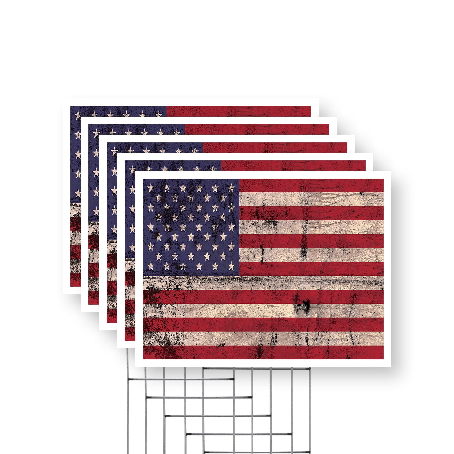 Rusty American Flag Yard Sign 5 Pack of 12 Inch x 16 Inch Double Sided ...