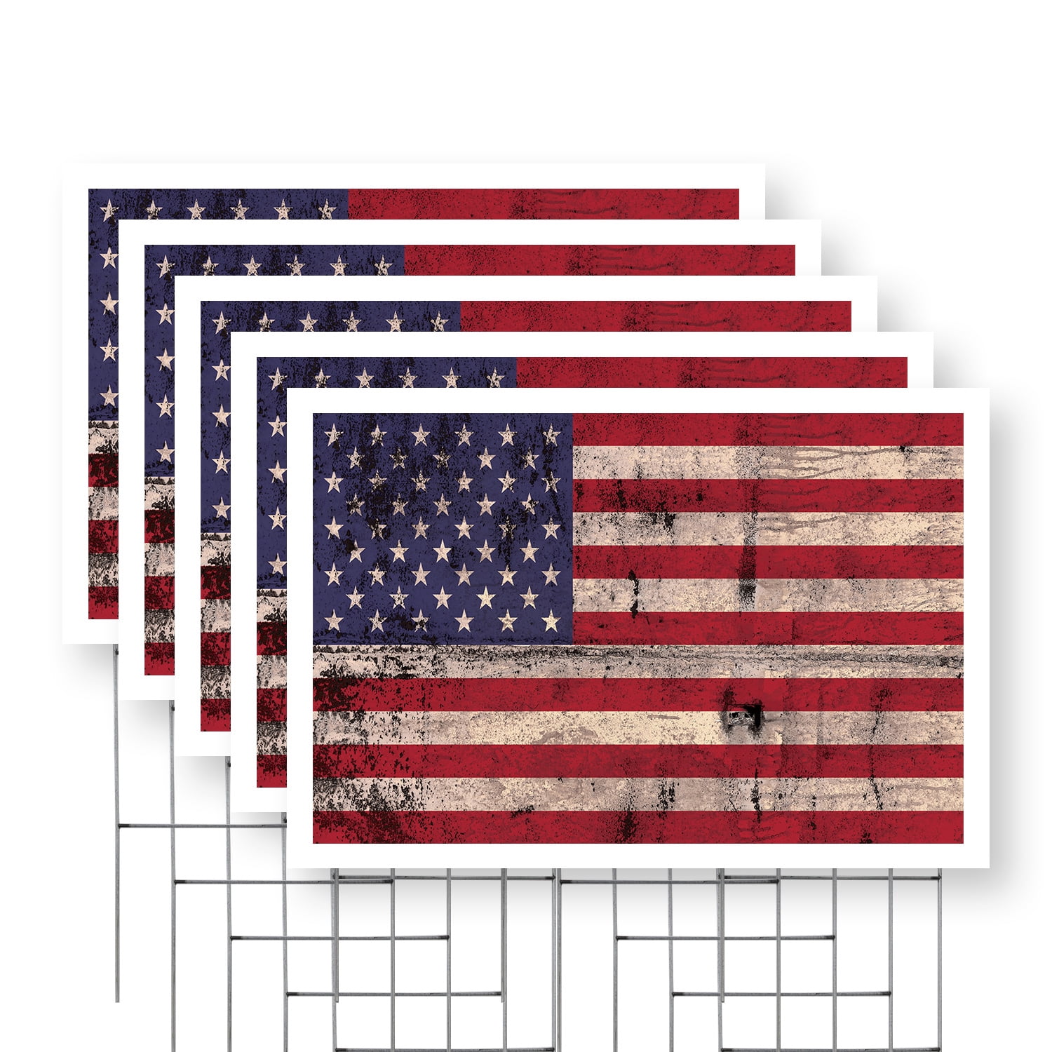 Rusty American Flag Yard Sign 5 Pack of 24 Inch x 36 Inch Single Sided ...