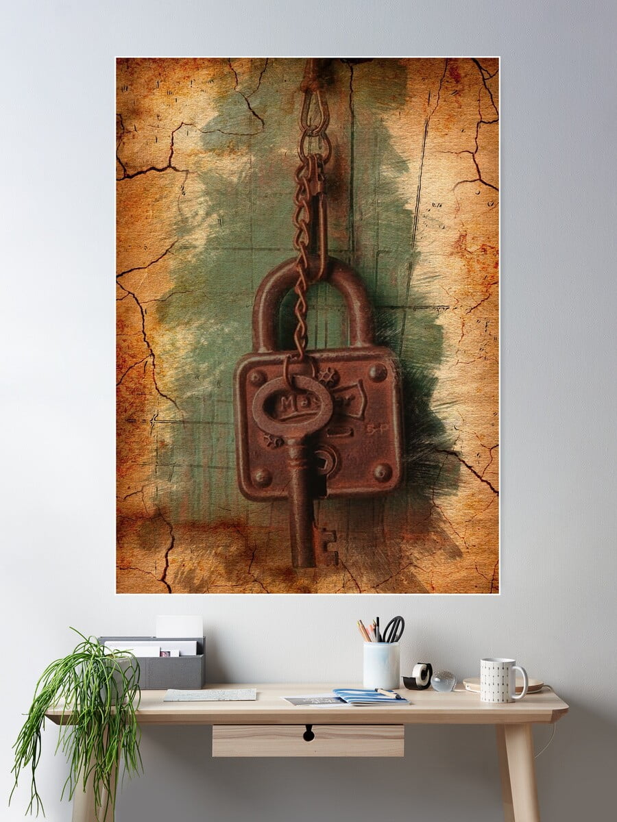 Rusty Door Lock And Keys Poster Wall Art, Modern Wall Decor For Living ...