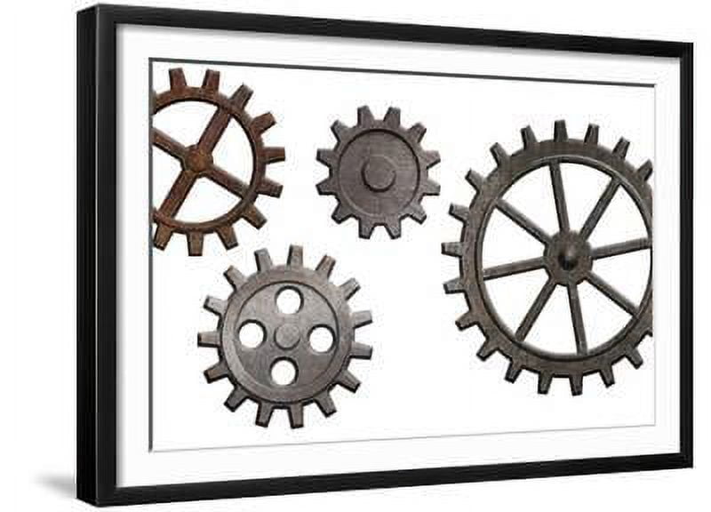 Rusty Metal Gears Set Isolated On White, Framed Art Print Wall Art by ...