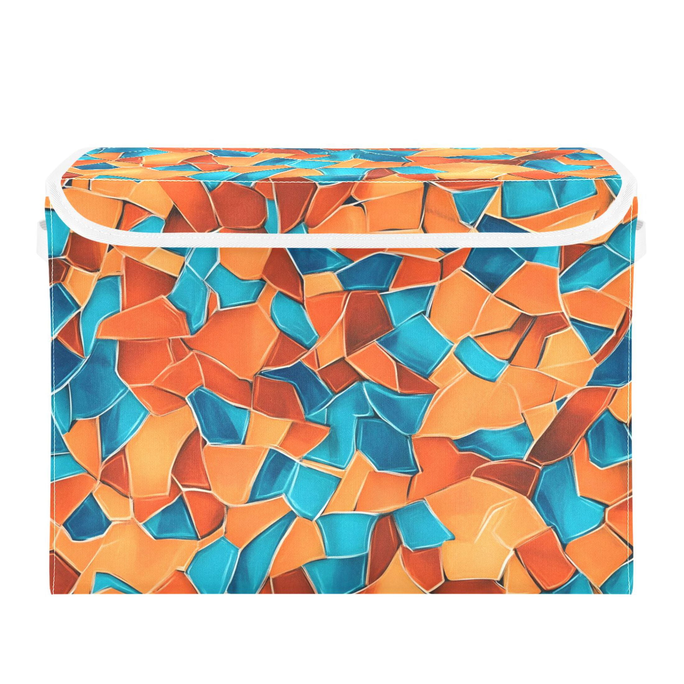 Rusty Orange and Turquoise Blue Random Large Storage Bins with Linen ...