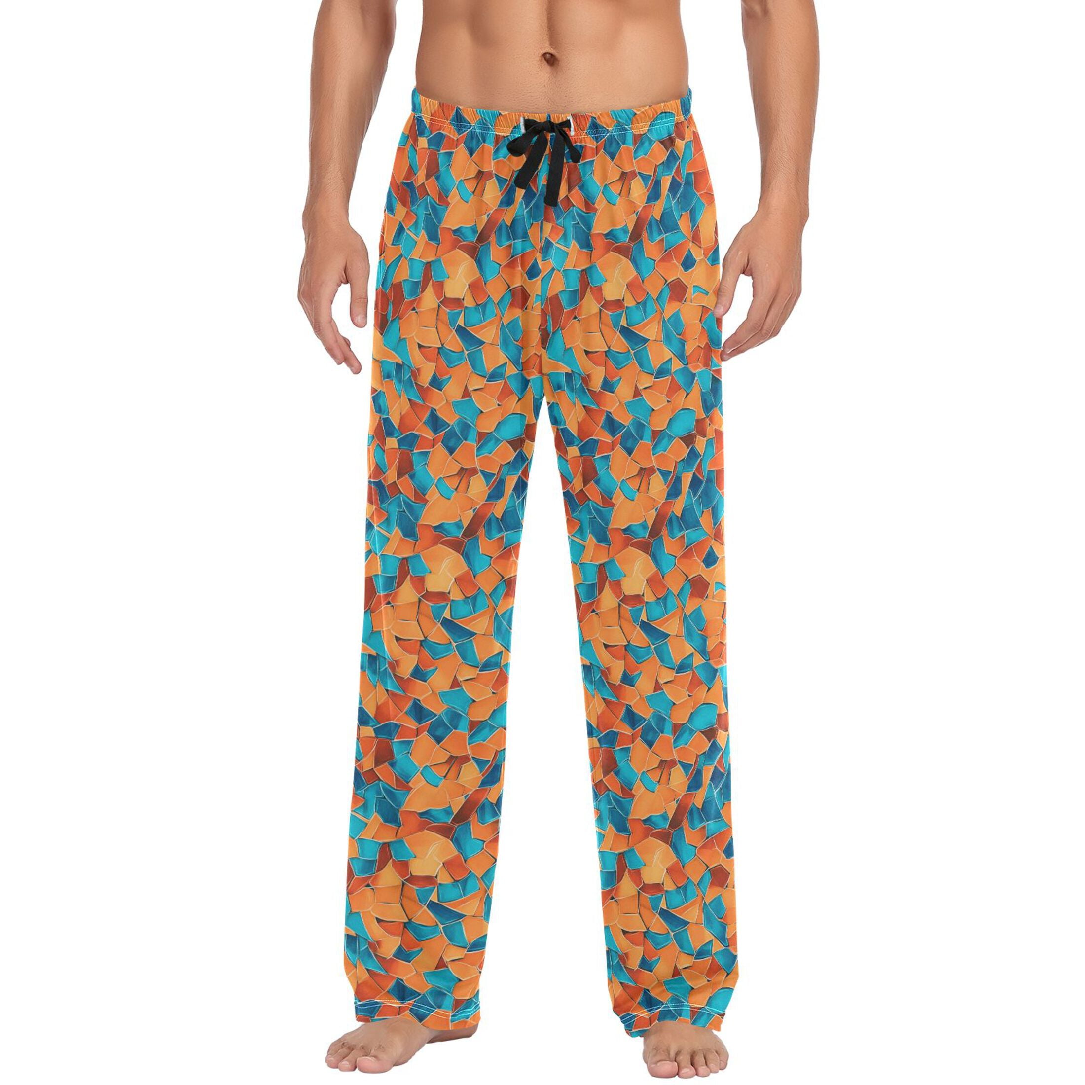 Rusty Orange and Turquoise Blue Random Mens Pajama Pant Sleep and Lounge Bottons with Pockets ...