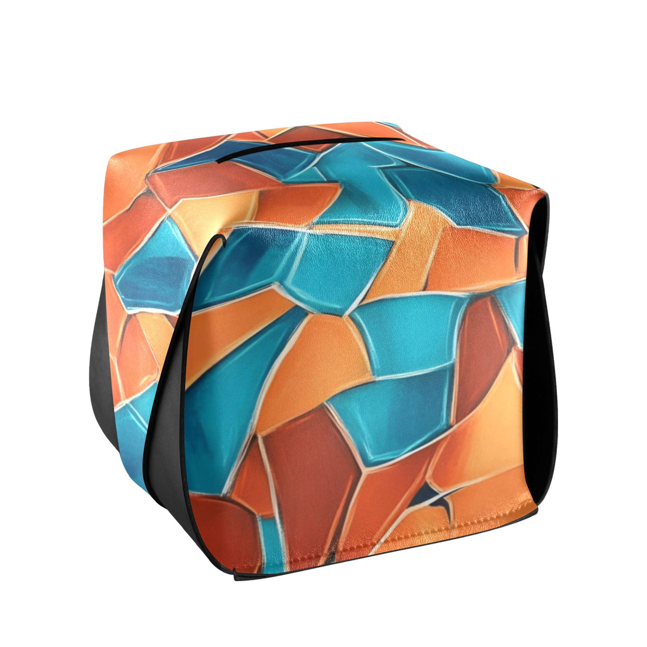 Rusty Orange and Turquoise Blue Random Tissue Box Cover Leather Square ...