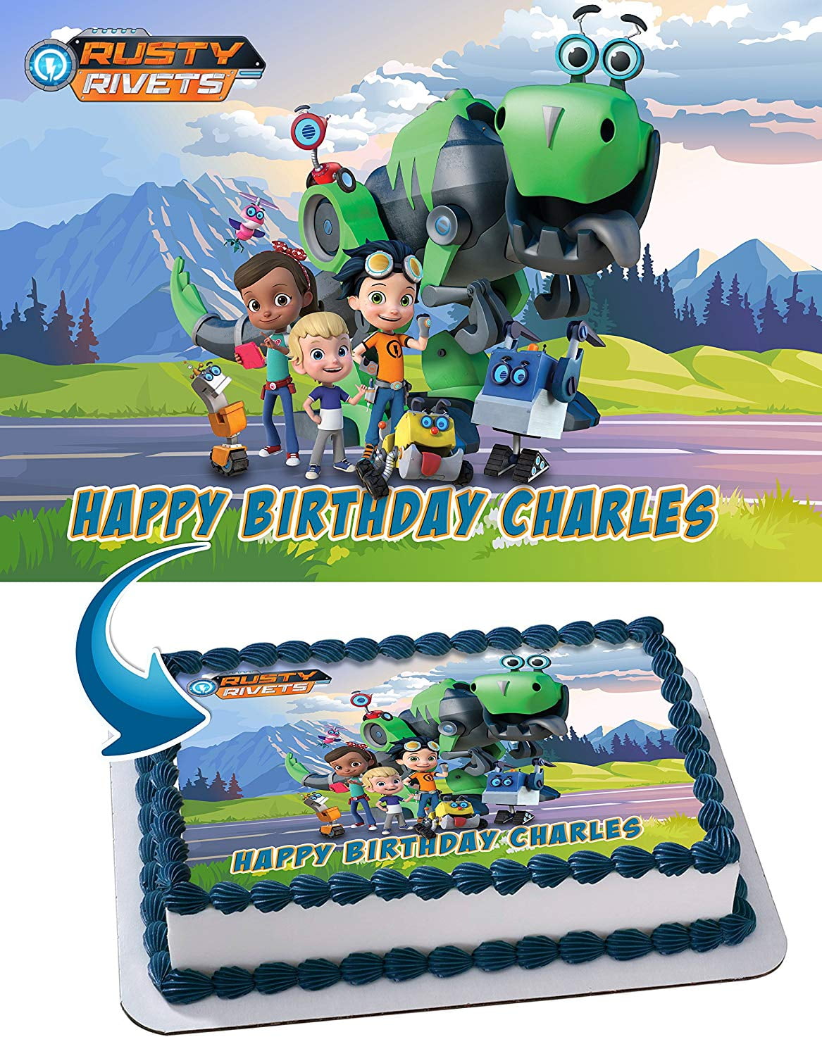 Rusty Rivets Edible Cake Image Topper Personalized Picture 1/4 Sheet (8 ...