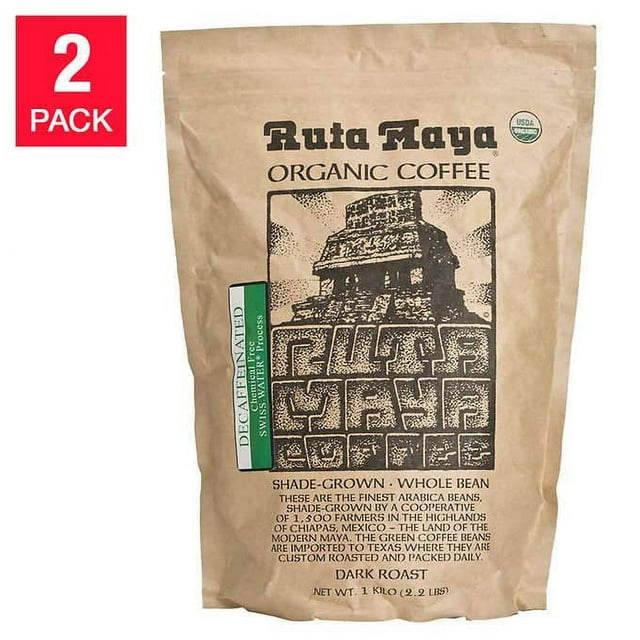 Ruta Maya Organic Decaffeinated Coffee, Dark Roast, Whole Bean, 2.2 lb ...